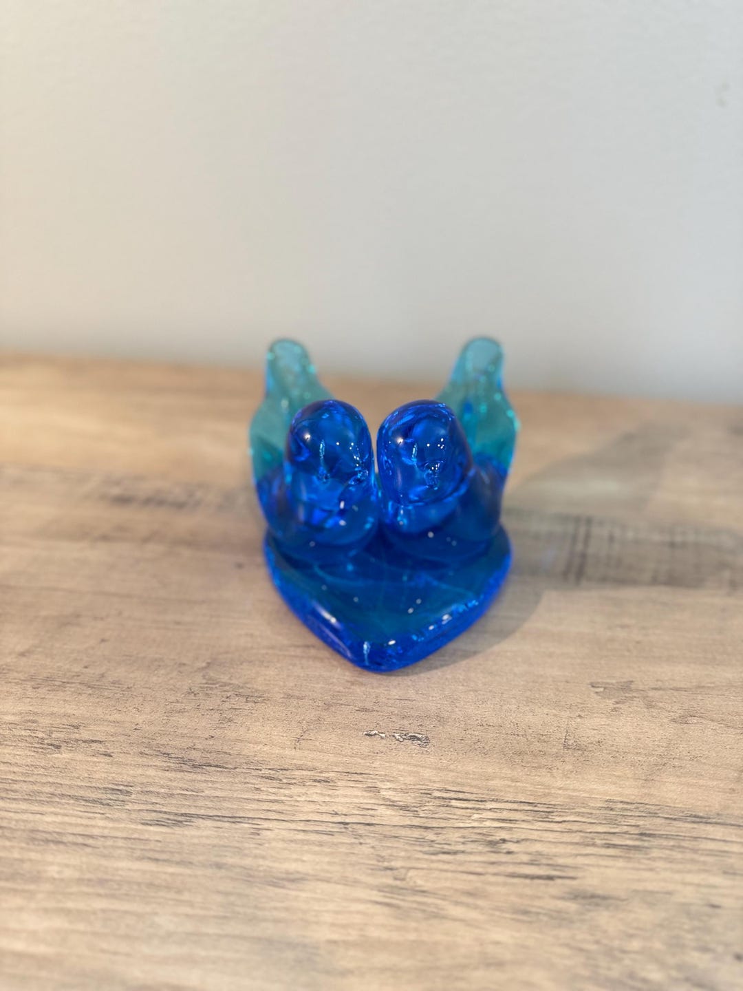 Vintage Leo Ward Glass Double Blue Bird of Happiness Signed Figurine ...