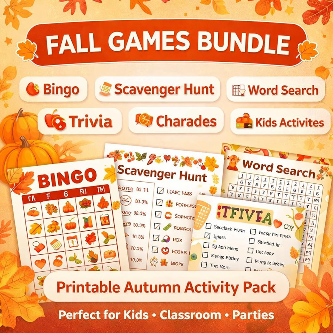 Autumn Activity Book for Kids Printable Fall Games Bundle Bingo ...