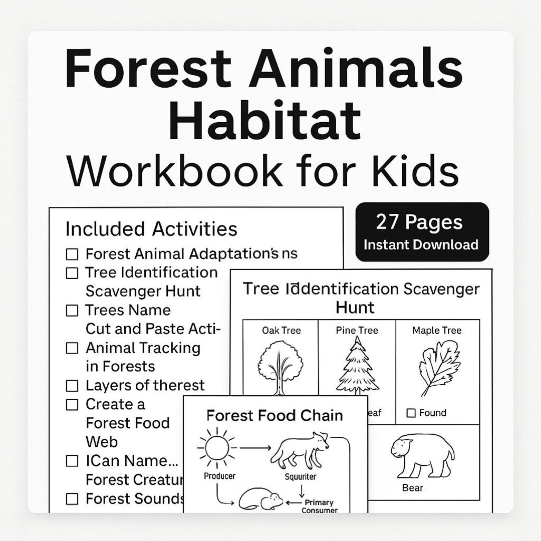 Forest Animals Habitat Workbook for Kids | Forest Animals Worksheets ...
