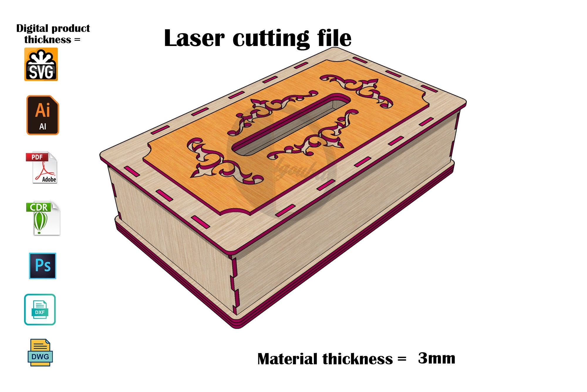 Laser Cut Tissue Box SVG 3 Size 3mm - Laser Cutting File - Etsy