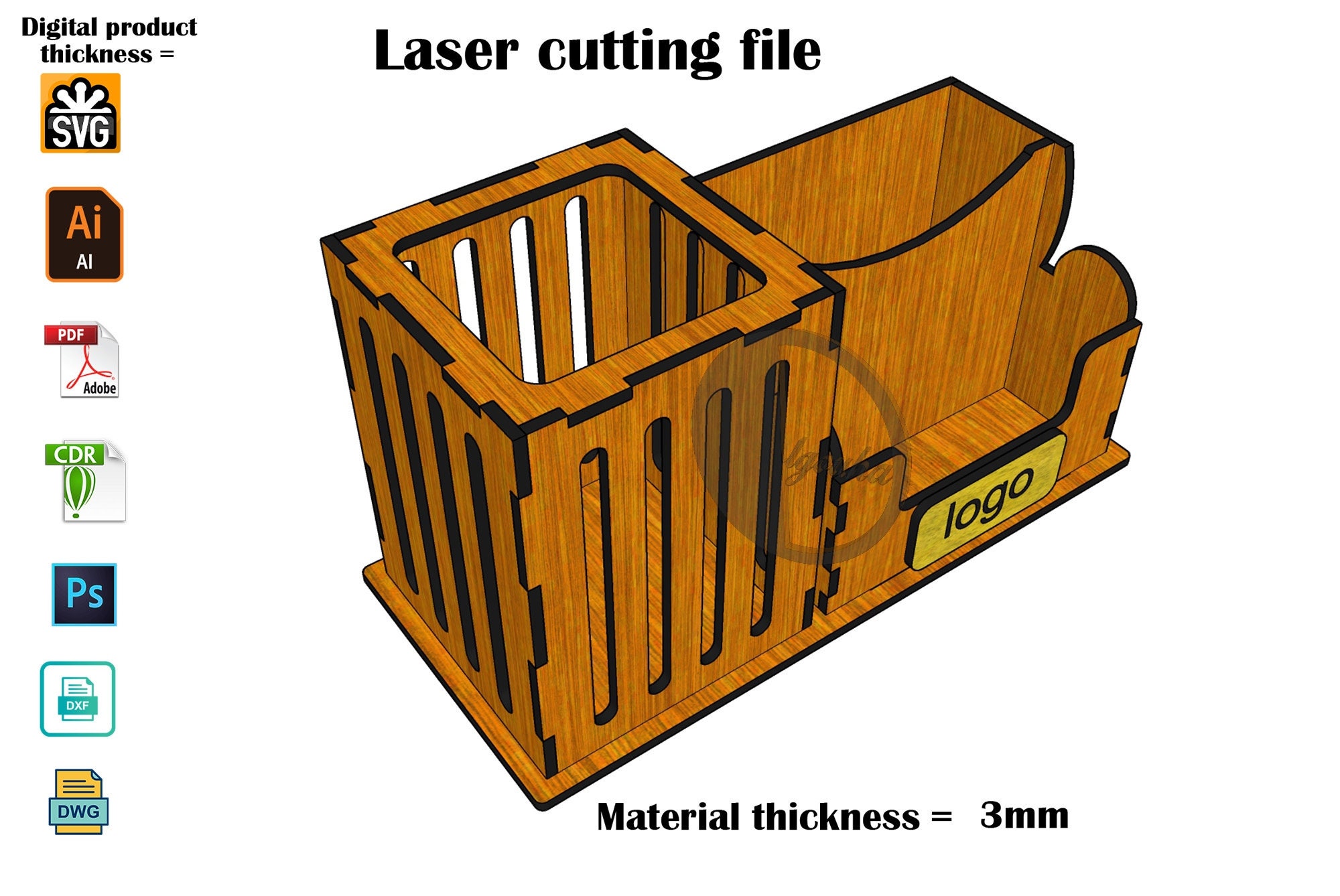 Laser Cut Pencil and Pen Stand With Business Card and Phone Holder 3mm ...