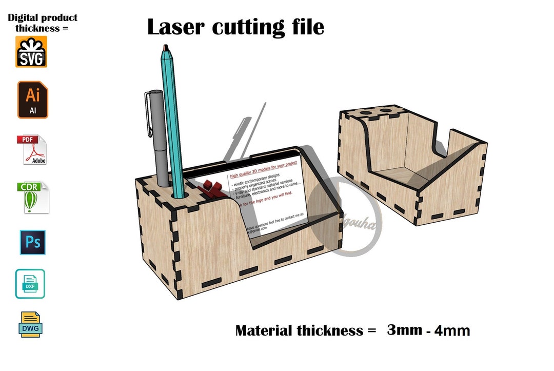 Laser Cut Business Card Holder With Pen & Pencil Stand 3mm-4mm - Etsy