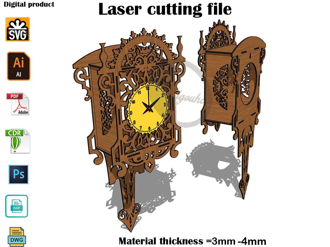 Laser Cut Wall Clock With Pendulum SVG 3mm,4mm - Etsy