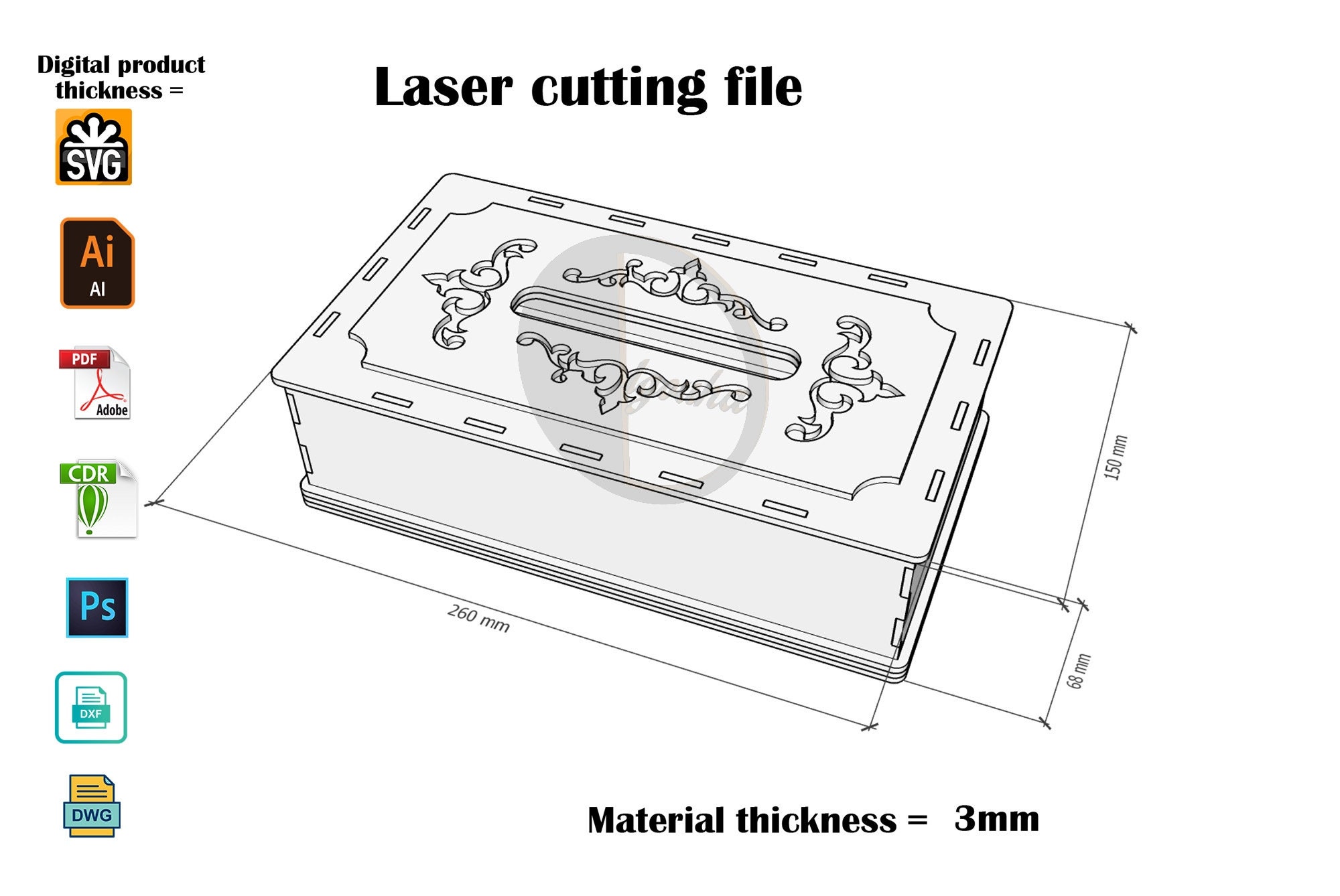 Laser Cut Tissue Box SVG 3 Size 3mm - Laser Cutting File - Etsy