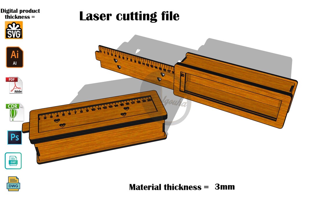 Pencil Holder and Ruler Laser Cut File/3mm -dxf,cdr,svg,dwg,pdf,ai,eps ...