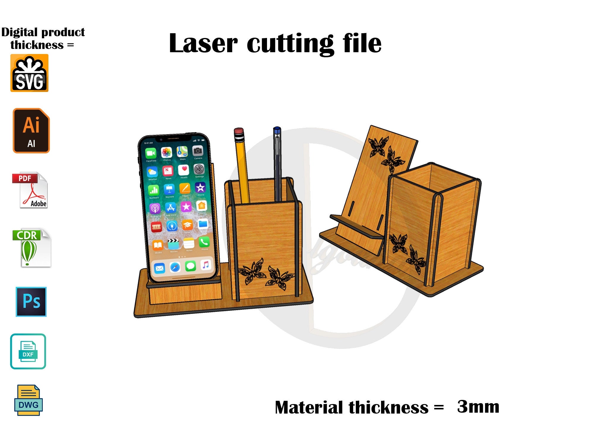 Laser Cut Phone Stand With Pen Holder - Etsy
