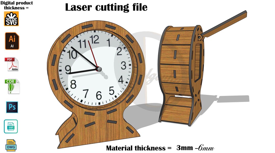Laser Cut Desk Clock SVG 3mm-6mm - Etsy