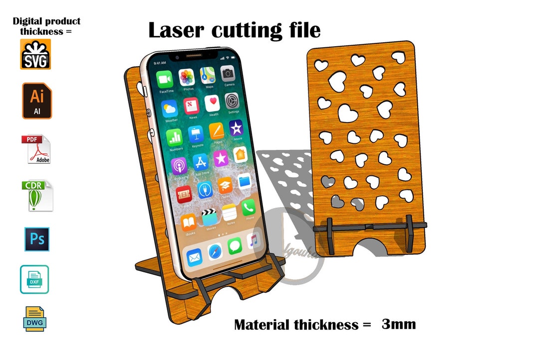 Laser Cut Cell Phone Stand SVG File 3mm - Etsy