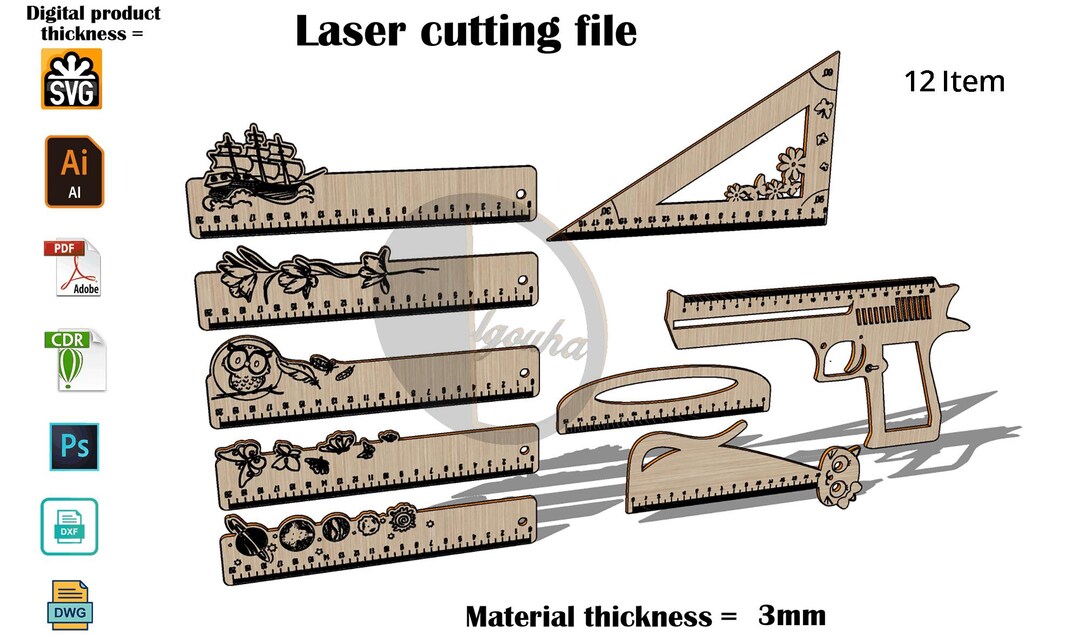 Laser SVG Custom Rulers12 Item Laser Cut File and School Laser Files ...