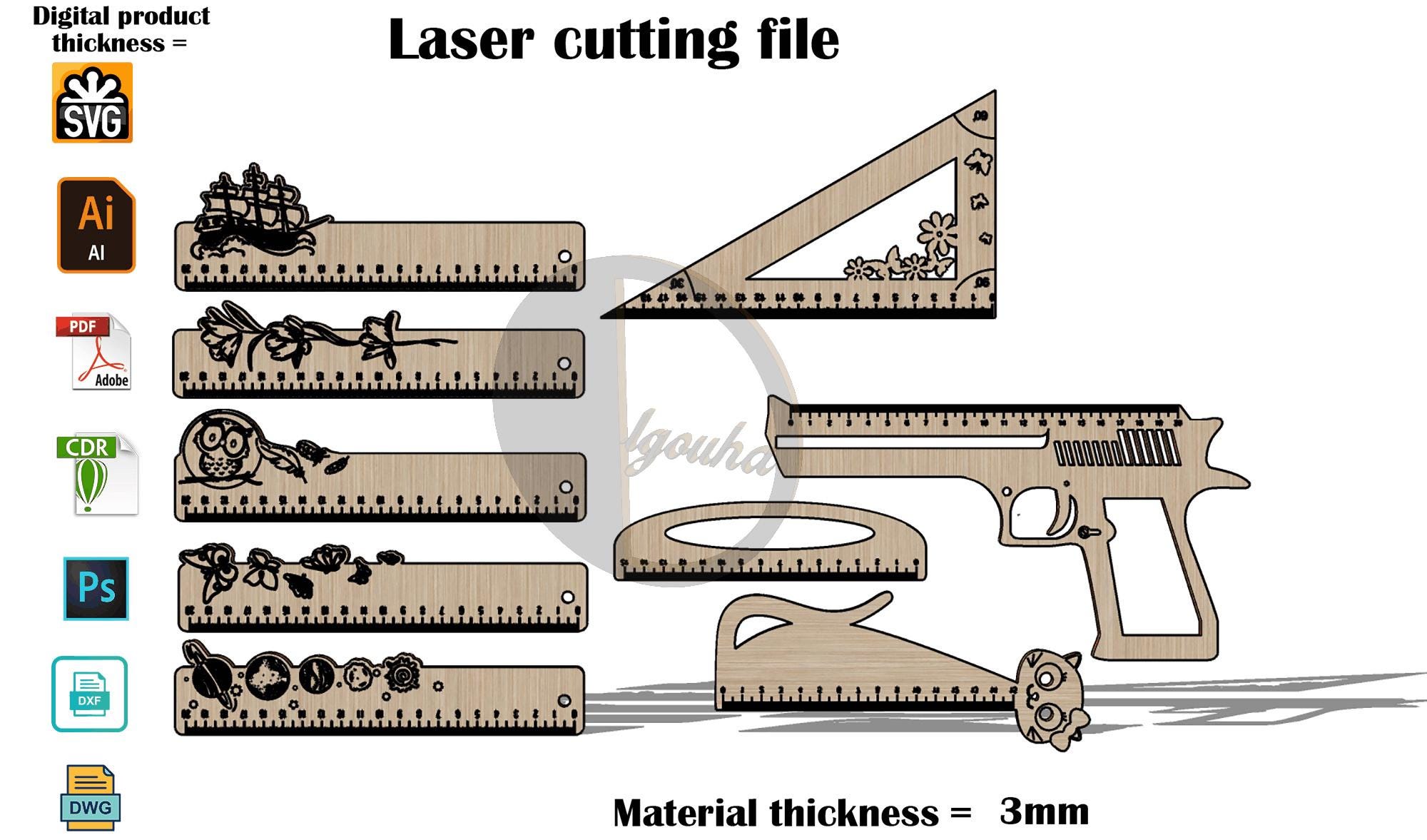 Laser SVG Custom Rulers12 Item Laser Cut File and School Laser Files ...