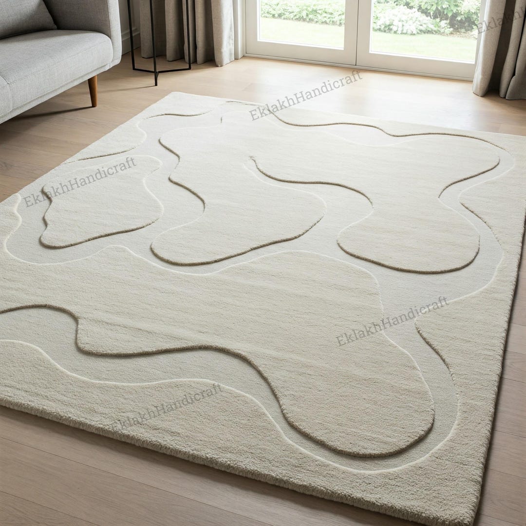 Light Beige Hand Tufted Abstract Design Custom Area Wool Rugs for ...