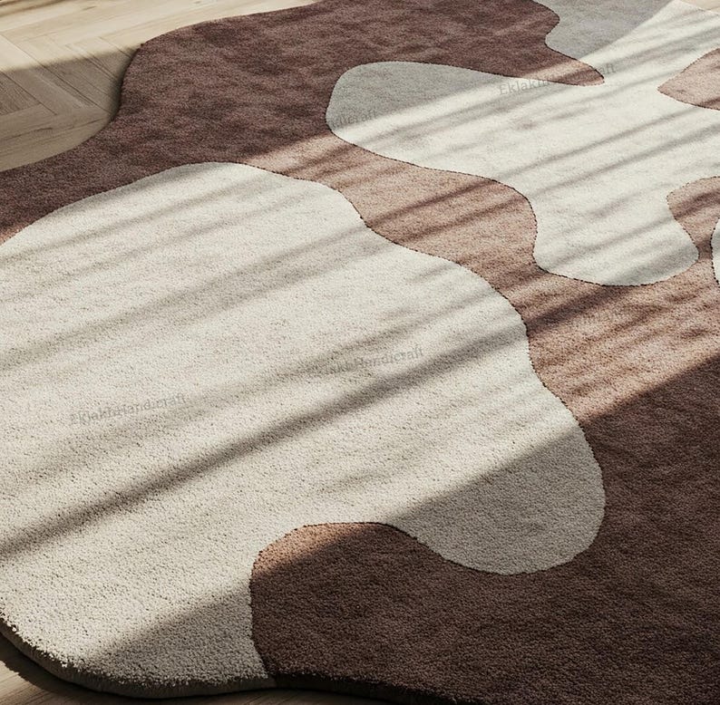 Beige Brown Modern Irregular Shape Hand Tufted Wool Area Rugs for ...