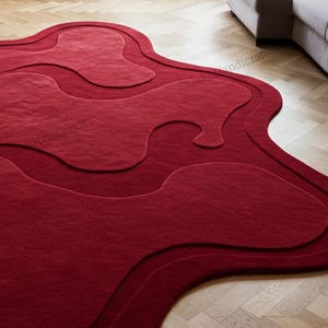 Irregular Shape Deep Red Abstract Layered Hand Tufted Bedroom Area Rug ...