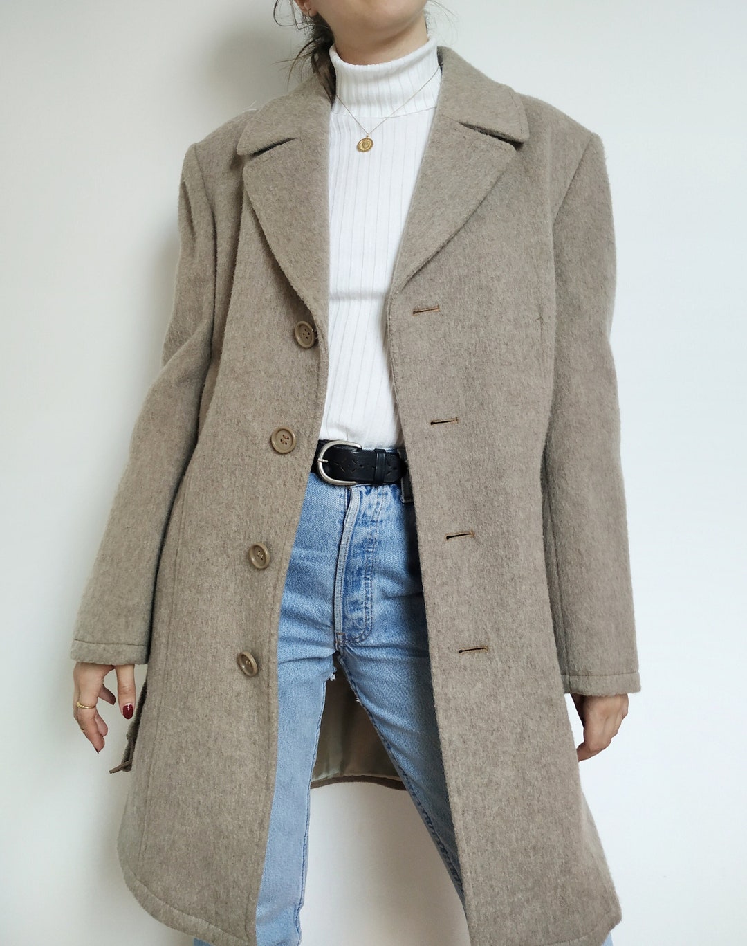 Wool Belted Coat Beige Wool Coat Woman Wool Coat Size M-L - Etsy