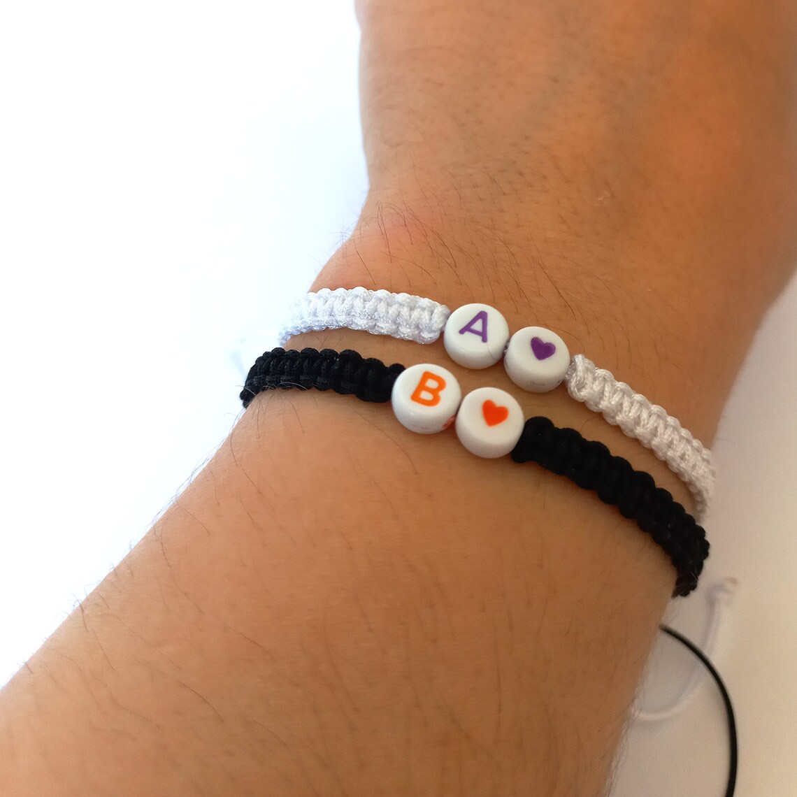 Matching Partners Initial Bracelets Black and White His Her - Etsy