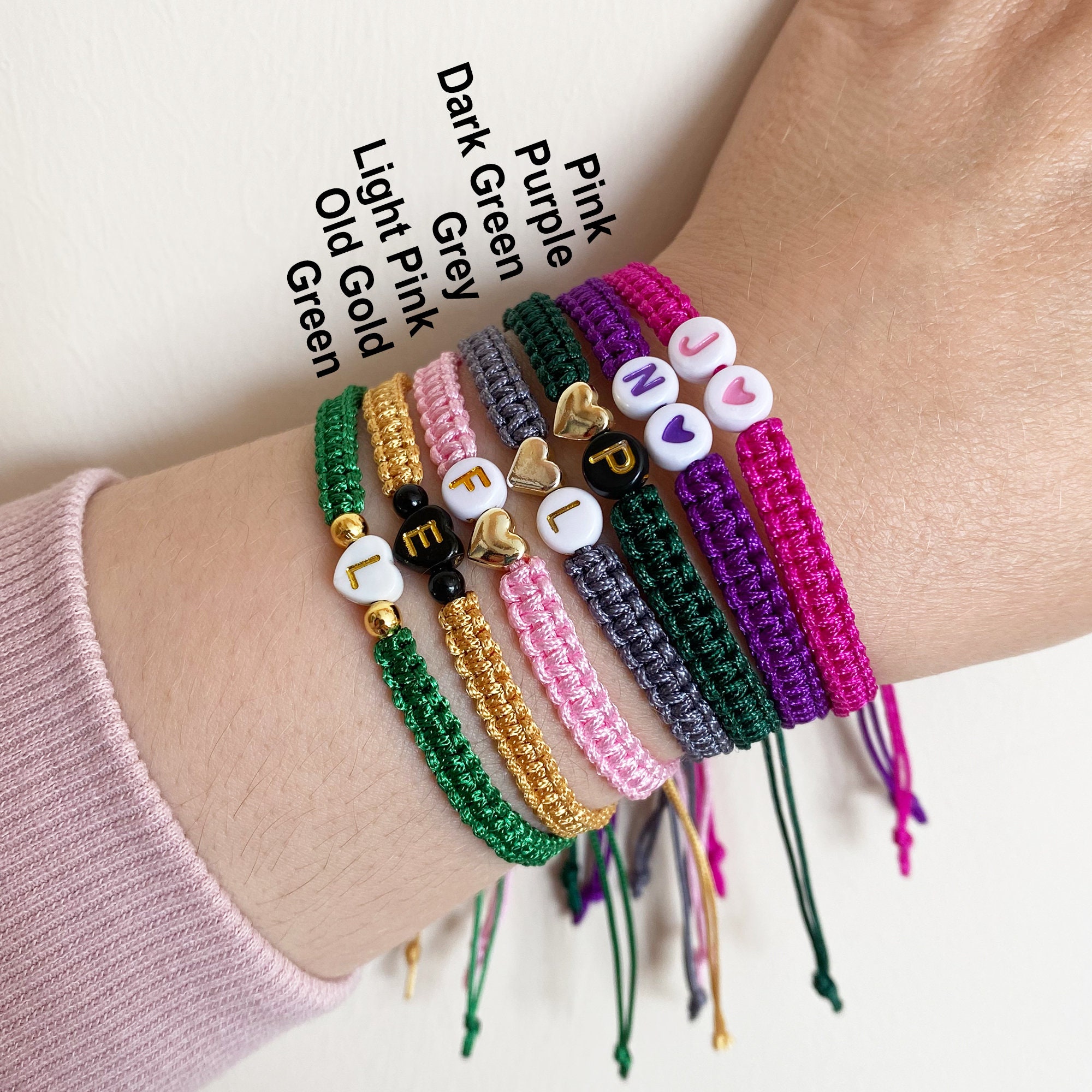 Matching Partners Initial Bracelets - Color Heart Inıtial Bracelet Set ...