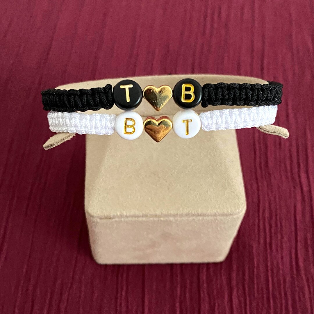 Set of 2 Custom Couple Initial Bracelets, Personalized Partners ...