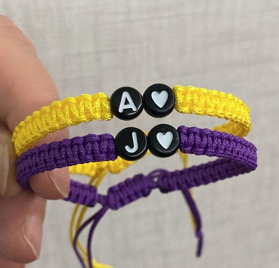 Couples Love Bracelets With Black Heart & Initial, Personalized ...