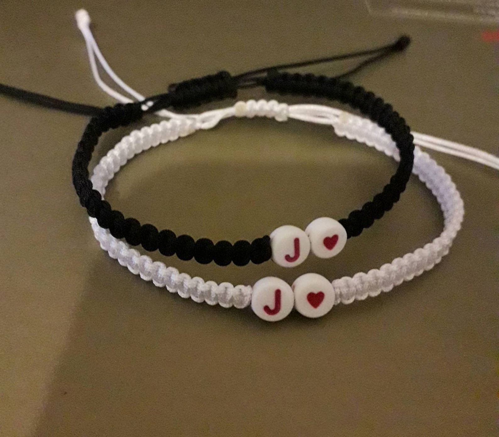 Matching Partners Initial Bracelets Black and White His Her - Etsy