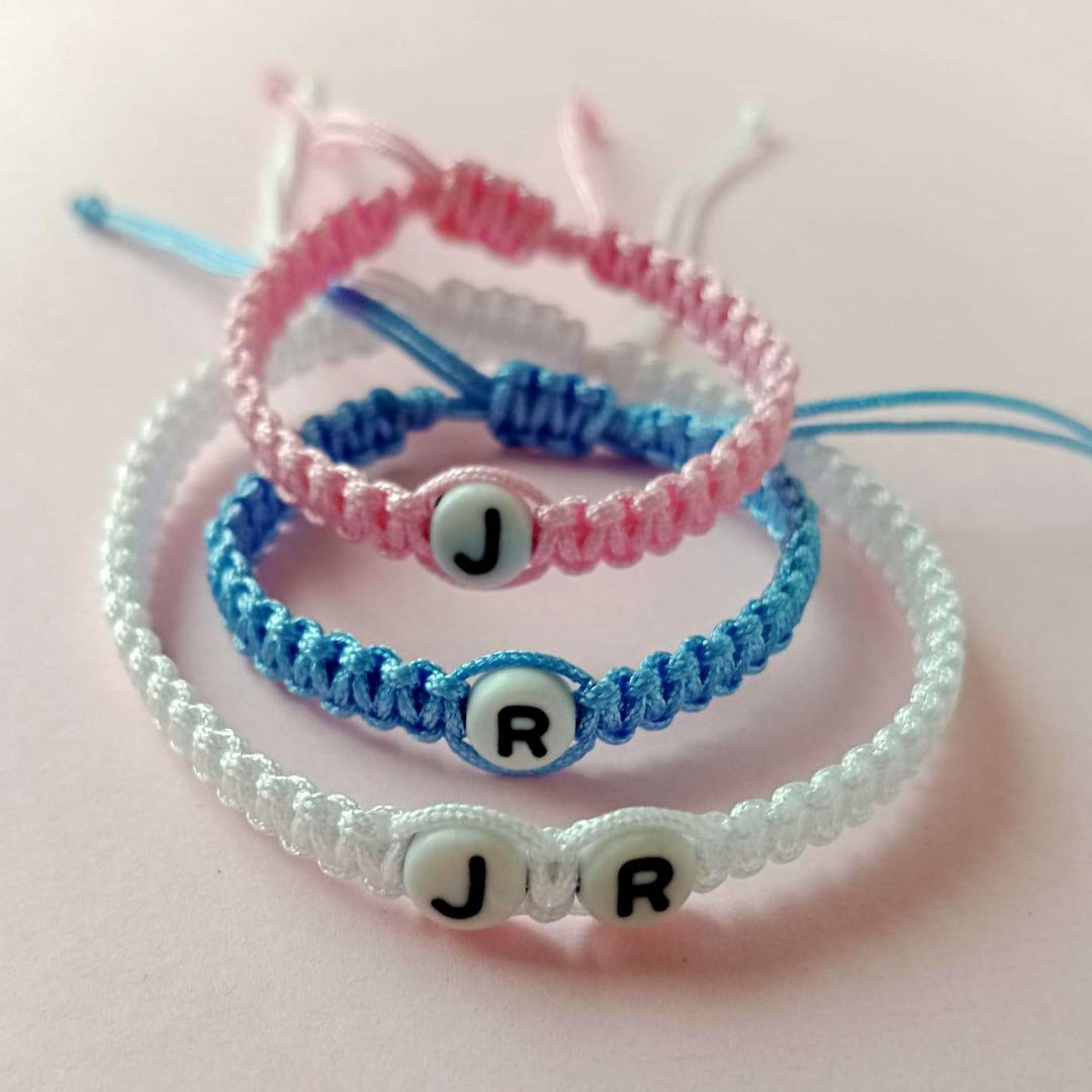 Set of 3 Personalized Twin Initial Bracelets - Personalized Baby Name ...