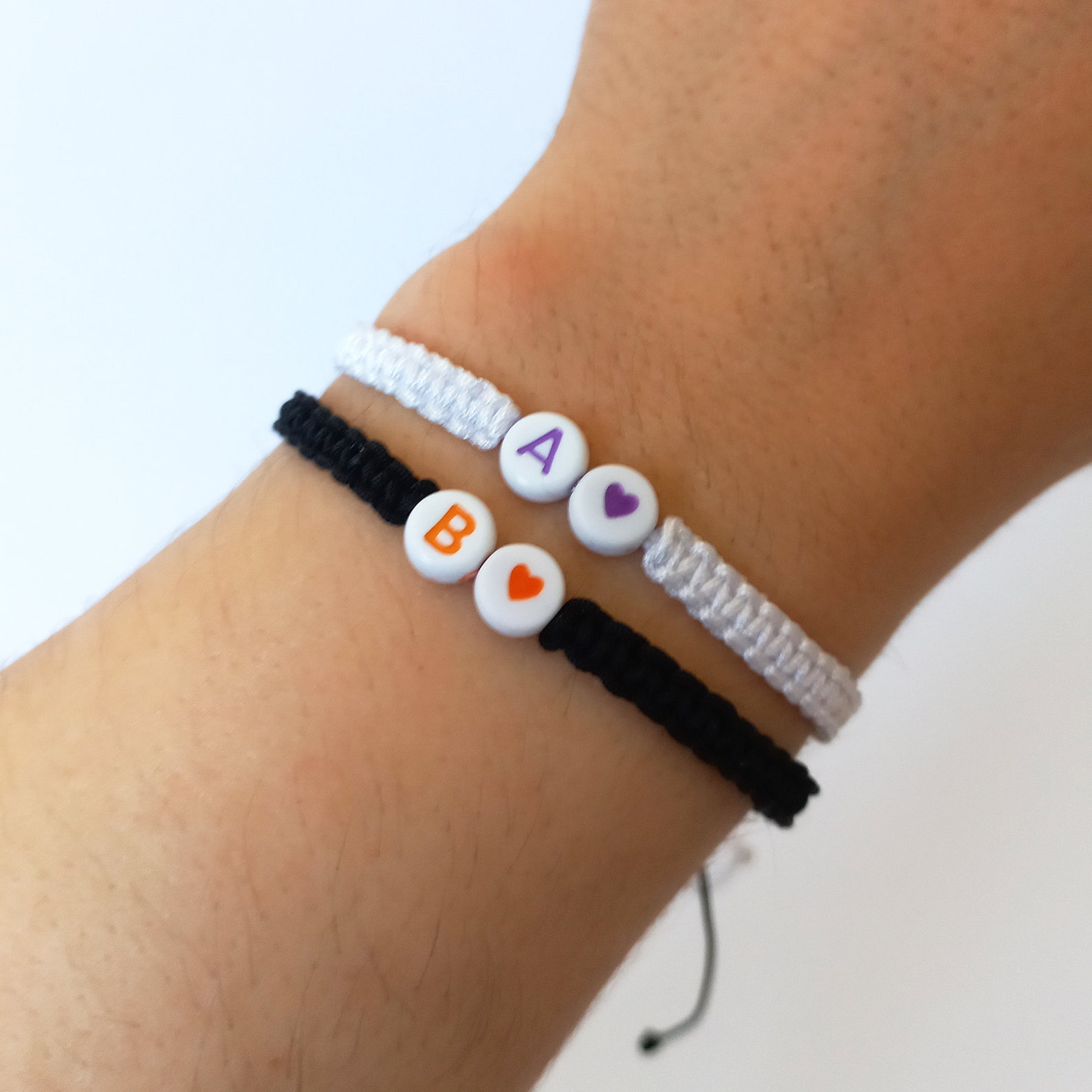 Matching Partners Initial Bracelets - Color Heart Inıtial Bracelet Set ...