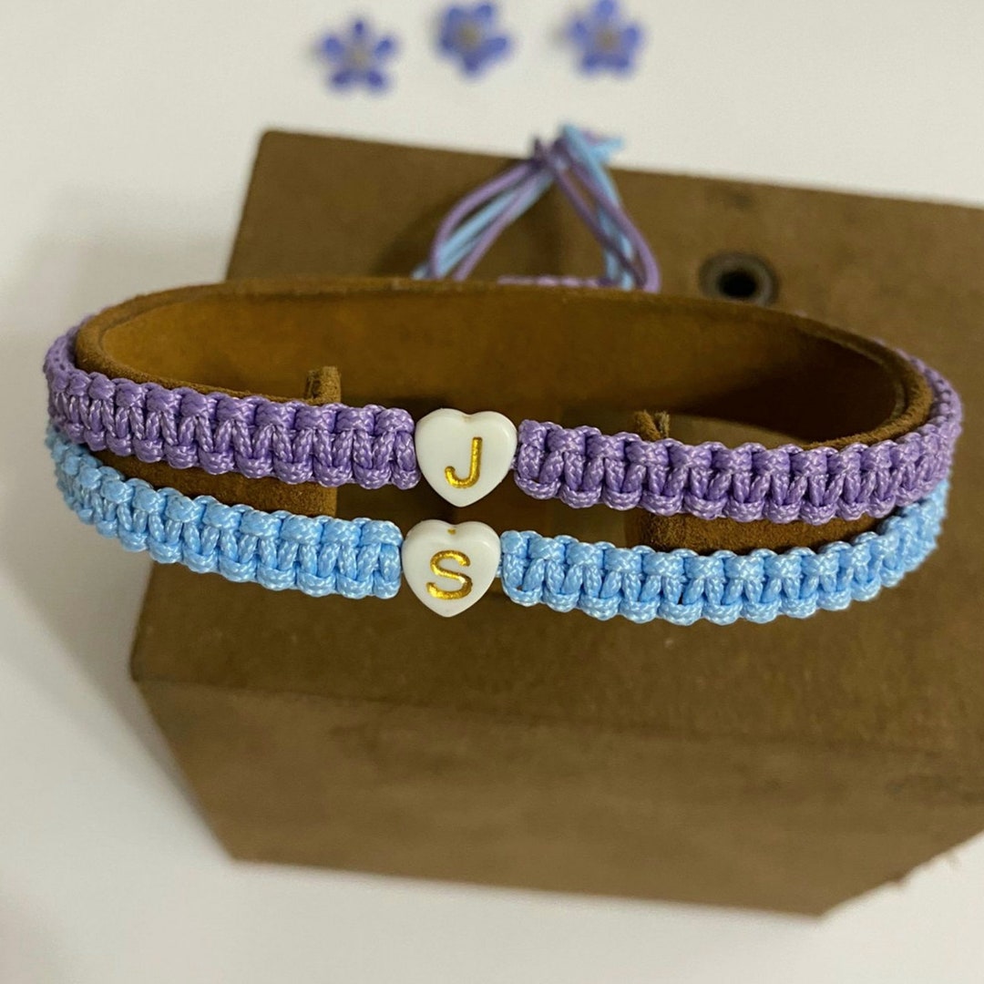 Personalized Heart Bead Bracelets for Couples, Set of 2 Initials ...