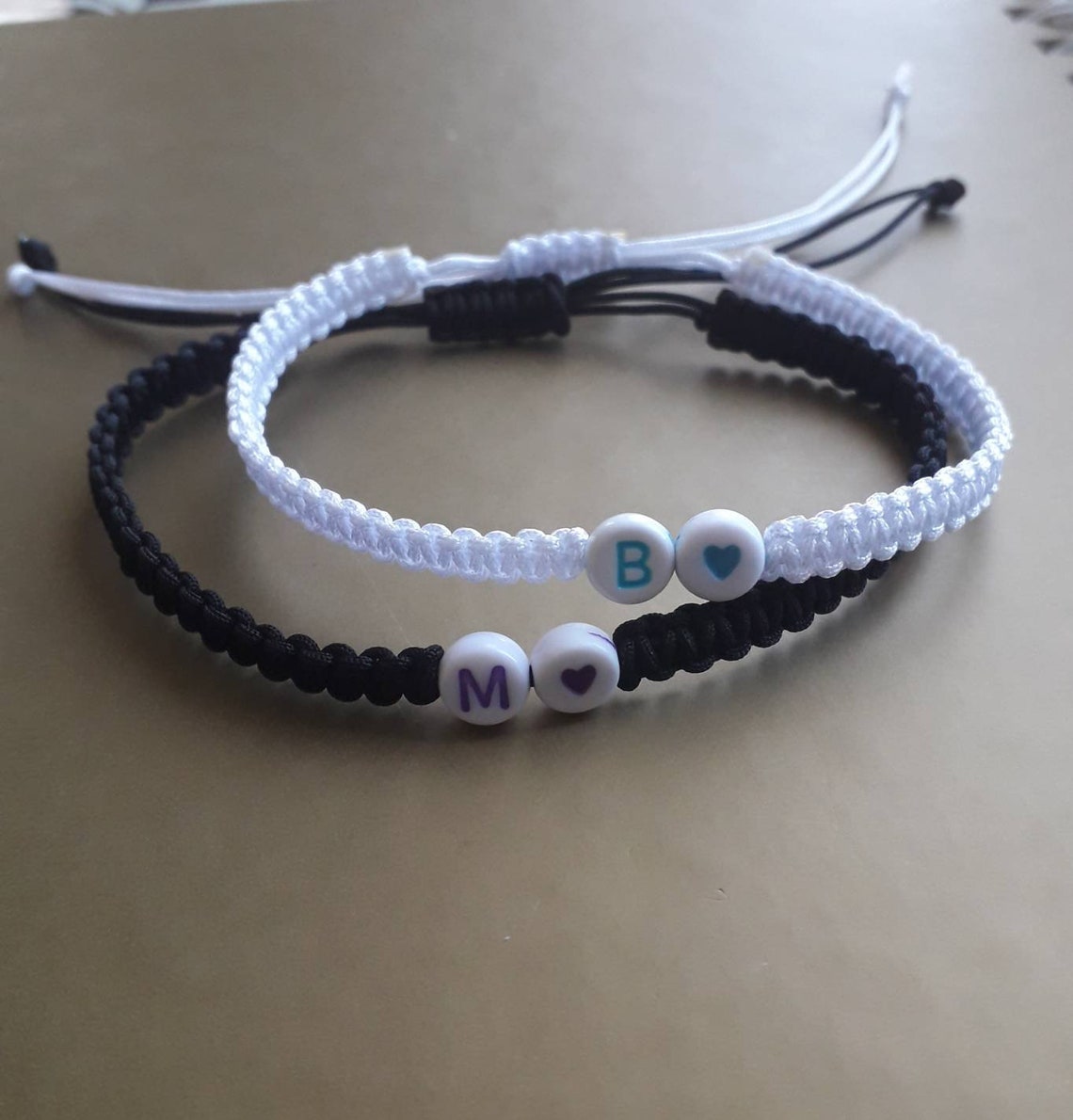 Matching Partners Initial Bracelets Black and White His Her - Etsy
