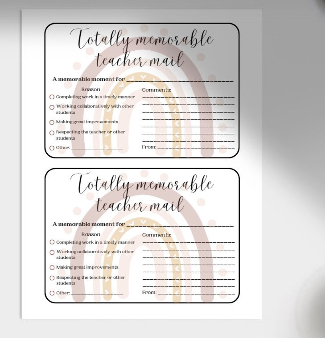 Boho Rainbow totally Memorable Teacher Mail Positive Teacher Mail ...