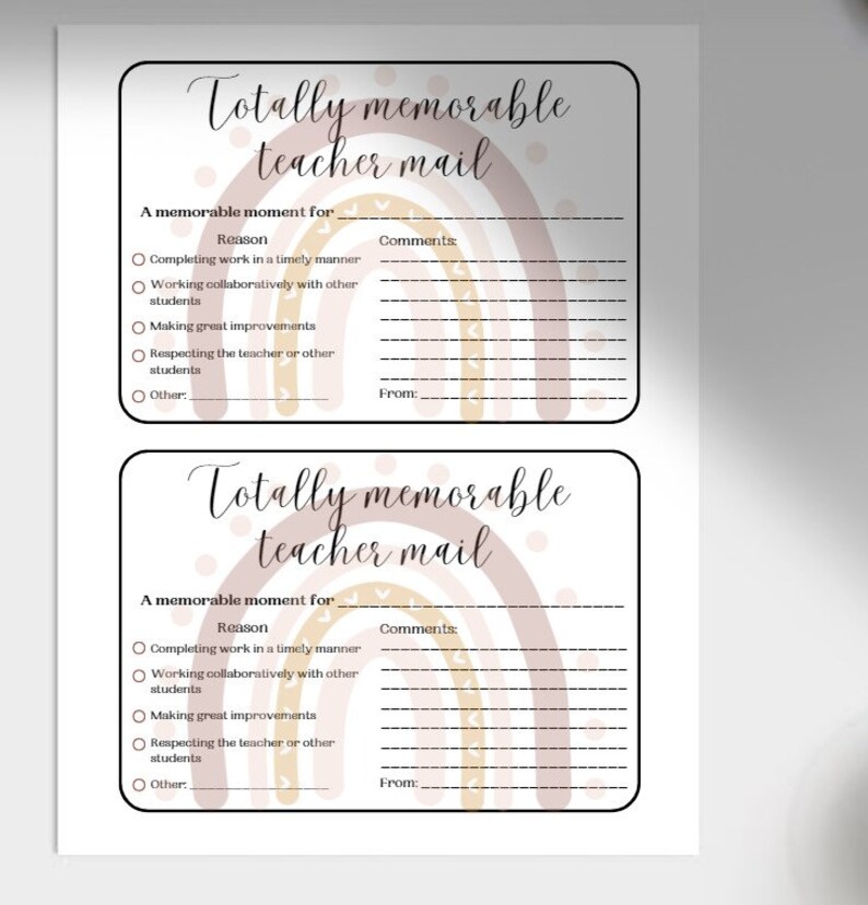 Boho Rainbow "totally Memorable Teacher Mail"- Positive Teacher Mail ...