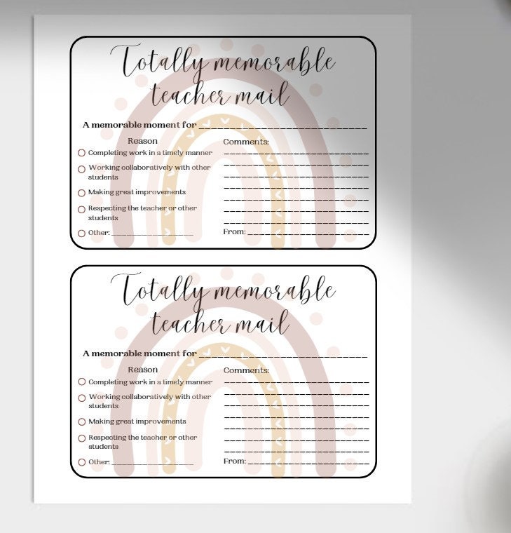 Boho Rainbow "totally Memorable Teacher Mail"- Positive Teacher Mail ...
