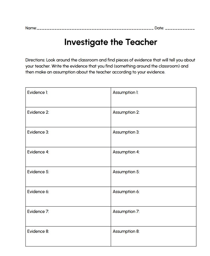 DIGITAL DOWNLOAD Investigate the Teacher First Day of School Activity ...