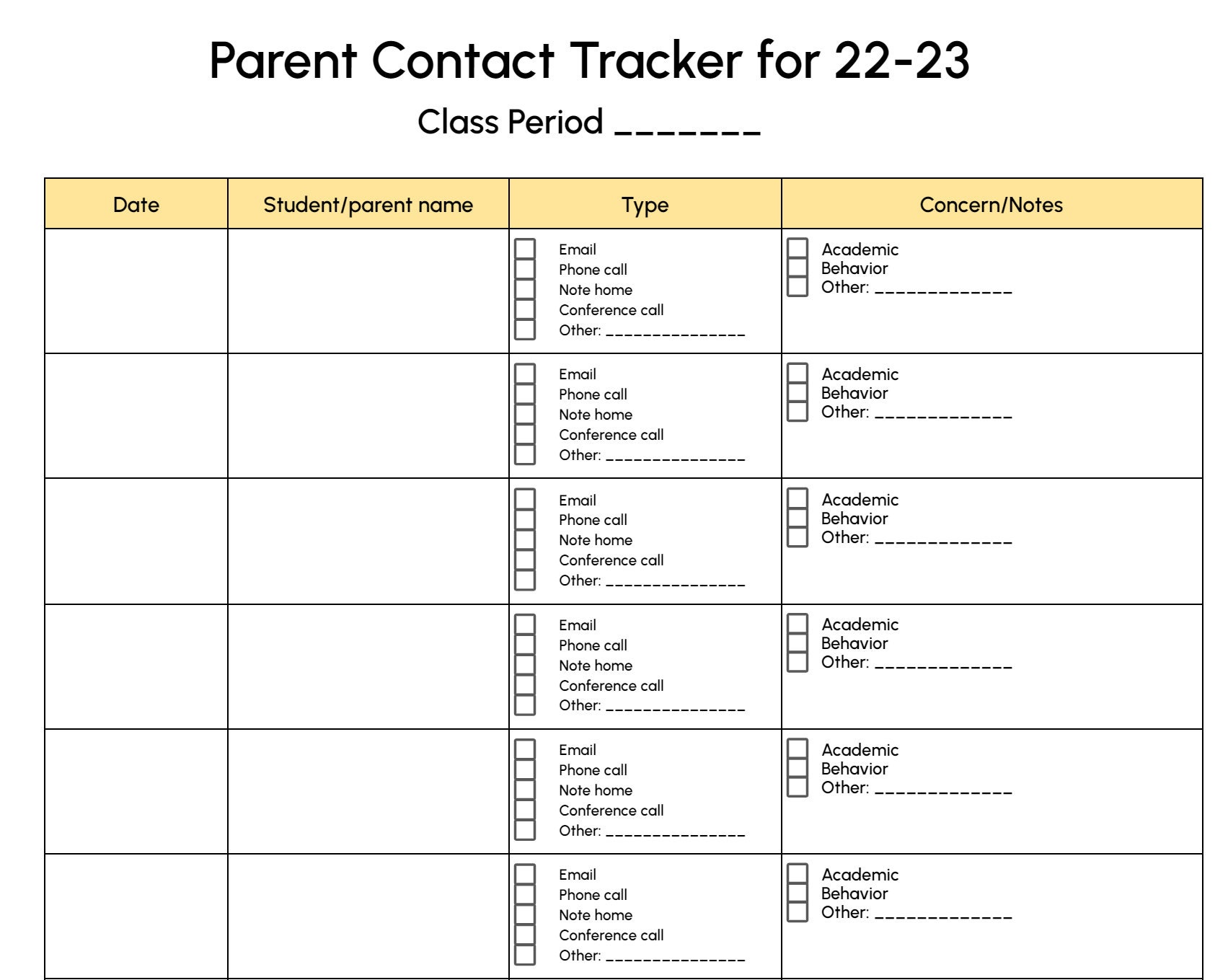 DIGITAL DOWNLOAD Parent Contact Forms (colored Coded) - Etsy