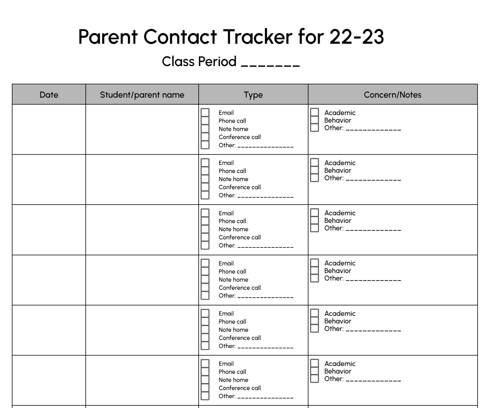 DIGITAL DOWNLOAD Parent Contact Forms (colored Coded) - Etsy