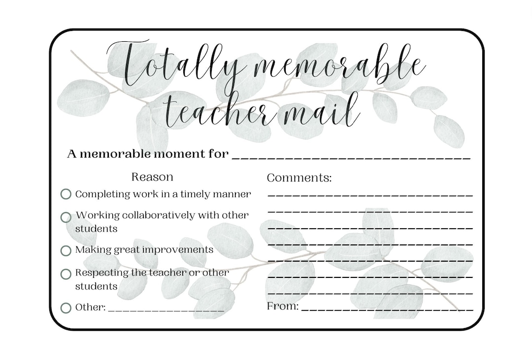 Eucalyptus "totally Memorable Teacher Mail"- Positive Teacher Mail ...