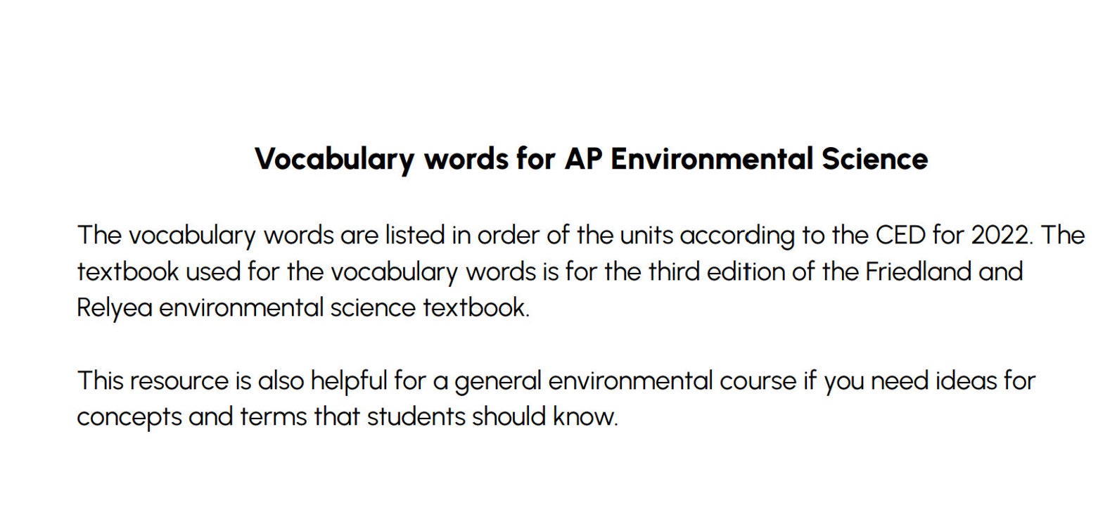 DIGITAL DOWNLOAD AP Environmental Vocabulary Words - Etsy