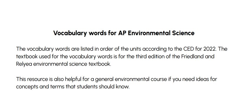 DIGITAL DOWNLOAD AP Environmental Vocabulary Words - Etsy
