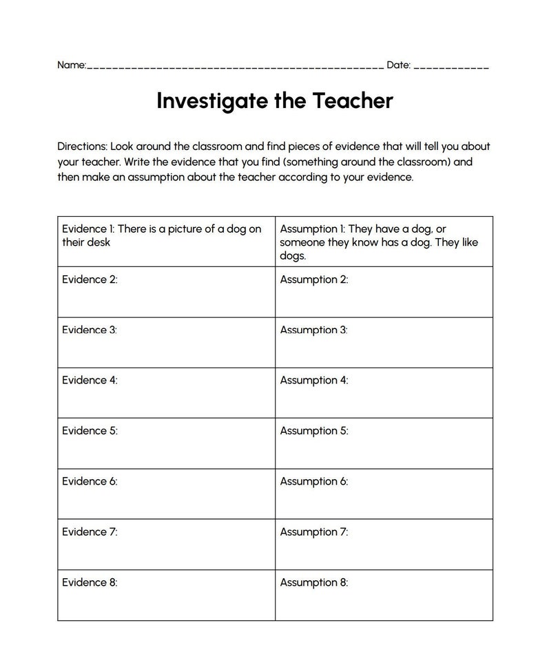 DIGITAL DOWNLOAD Investigate the Teacher First Day of School Activity ...