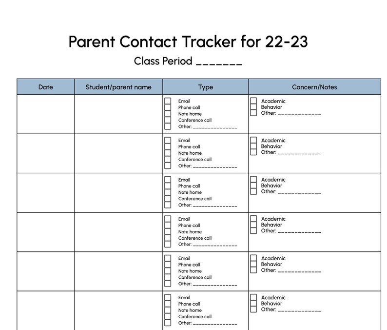 DIGITAL DOWNLOAD Parent Contact Forms (colored Coded) - Etsy