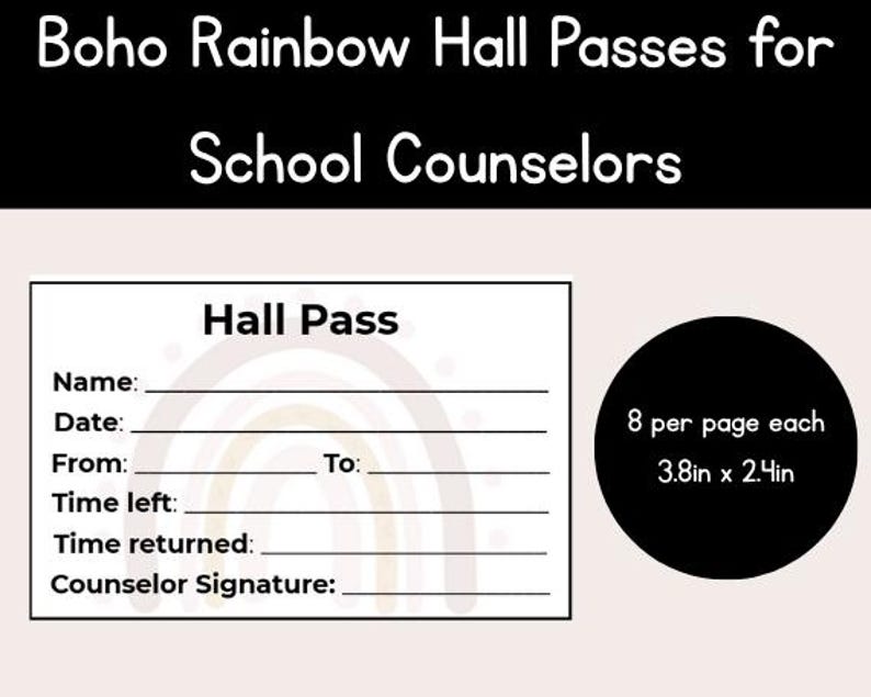 Digital Download Rainbow Boho Themed Counselor Hall Passes With a Place ...