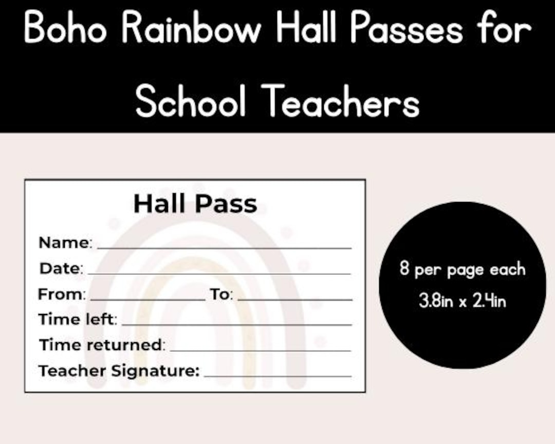 DIGITAL DOWNLOAD Rainbow Boho Hall Passes for Teachers With Time and ...