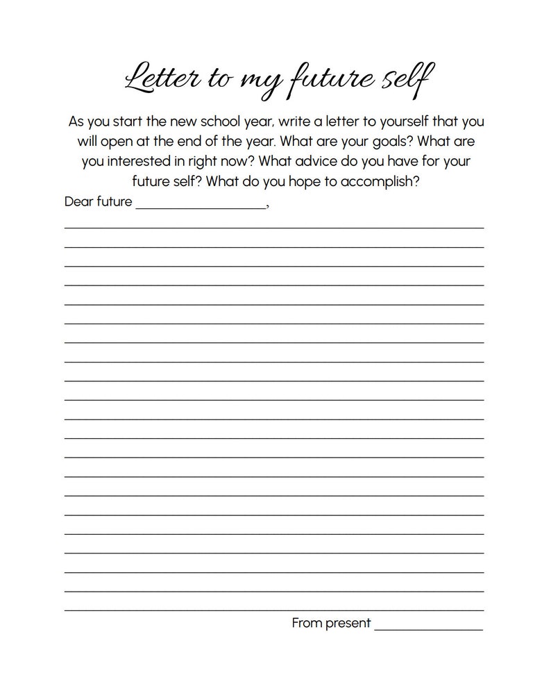 DIGITAL DOWNLOAD Letter to Your Future Self First Day of School ...
