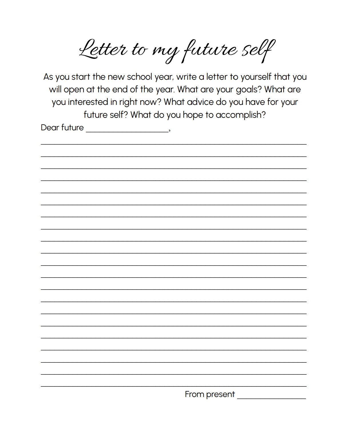 DIGITAL DOWNLOAD Letter to Your Future Self First Day of School ...