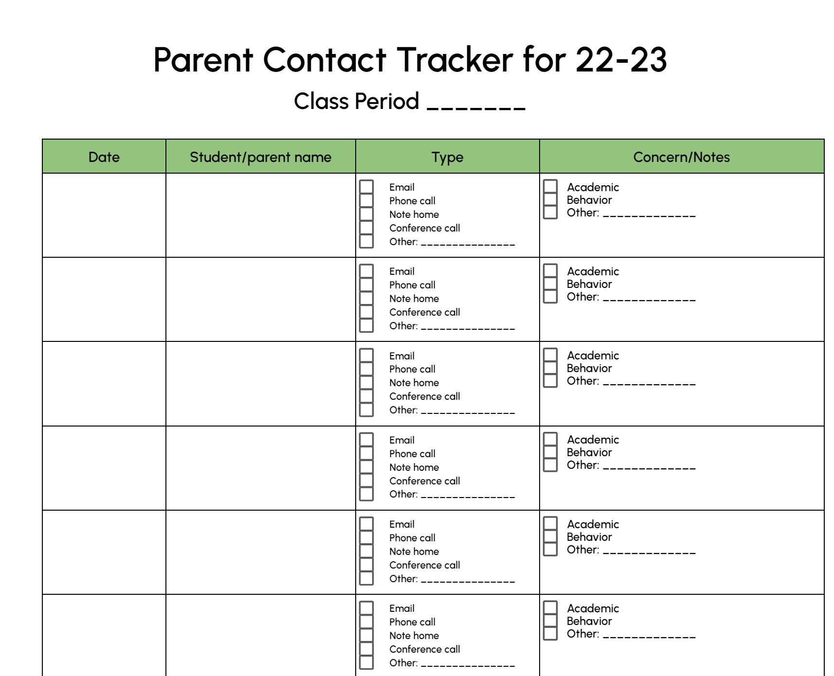 DIGITAL DOWNLOAD Parent Contact Forms (colored Coded) - Etsy