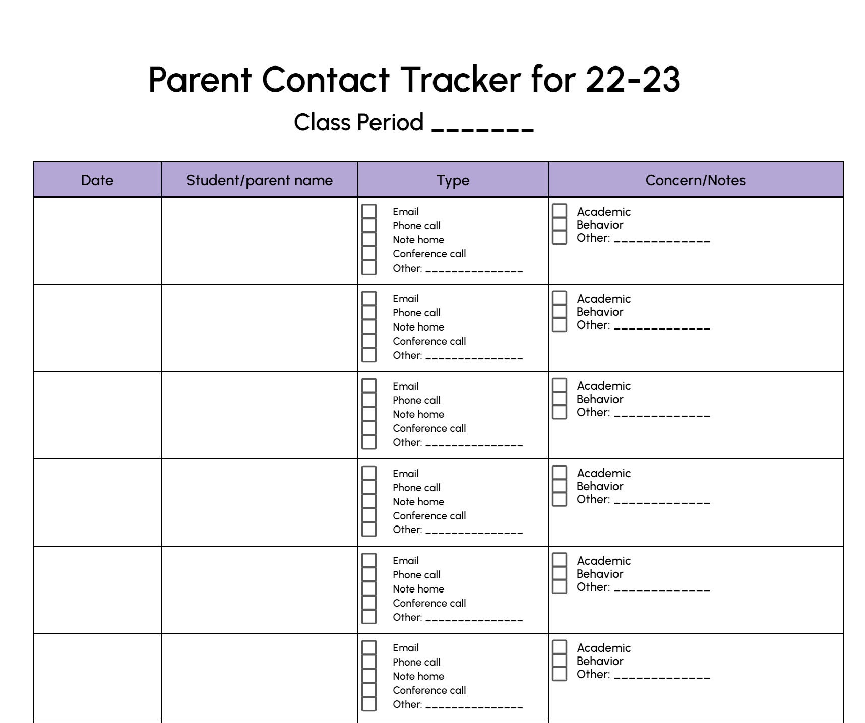DIGITAL DOWNLOAD Parent Contact Forms (colored Coded) - Etsy
