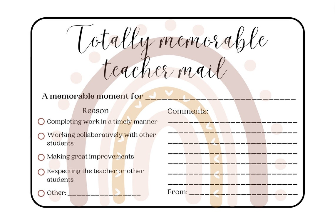 Boho Rainbow totally Memorable Teacher Mail Positive Teacher Mail ...