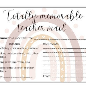 Boho Rainbow "totally Memorable Teacher Mail"- Positive Teacher Mail ...