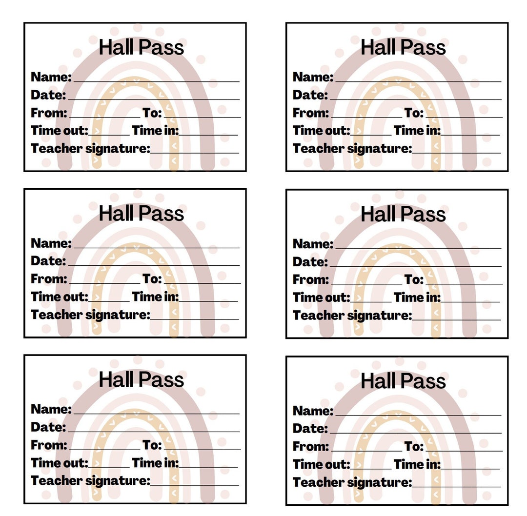 UPDATED DIGITAL DOWNLOAD Rainbow Boho Hall Passes With Time - Etsy