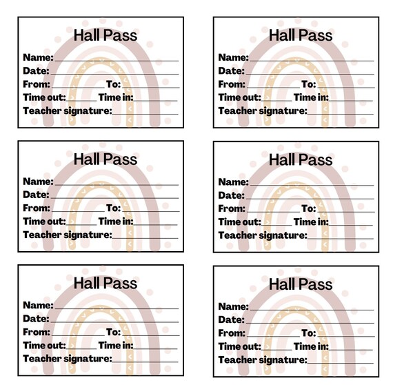 UPDATED DIGITAL DOWNLOAD Rainbow Boho Hall Passes With Time - Etsy
