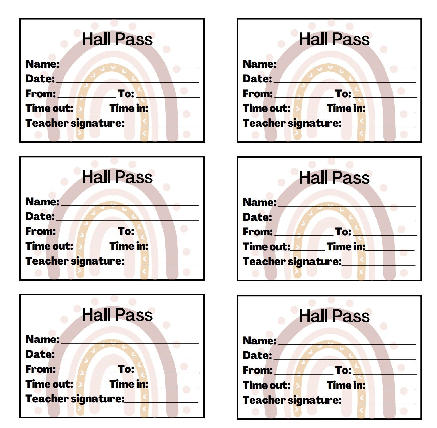 UPDATED DIGITAL DOWNLOAD Rainbow Boho Hall Passes With Time - Etsy