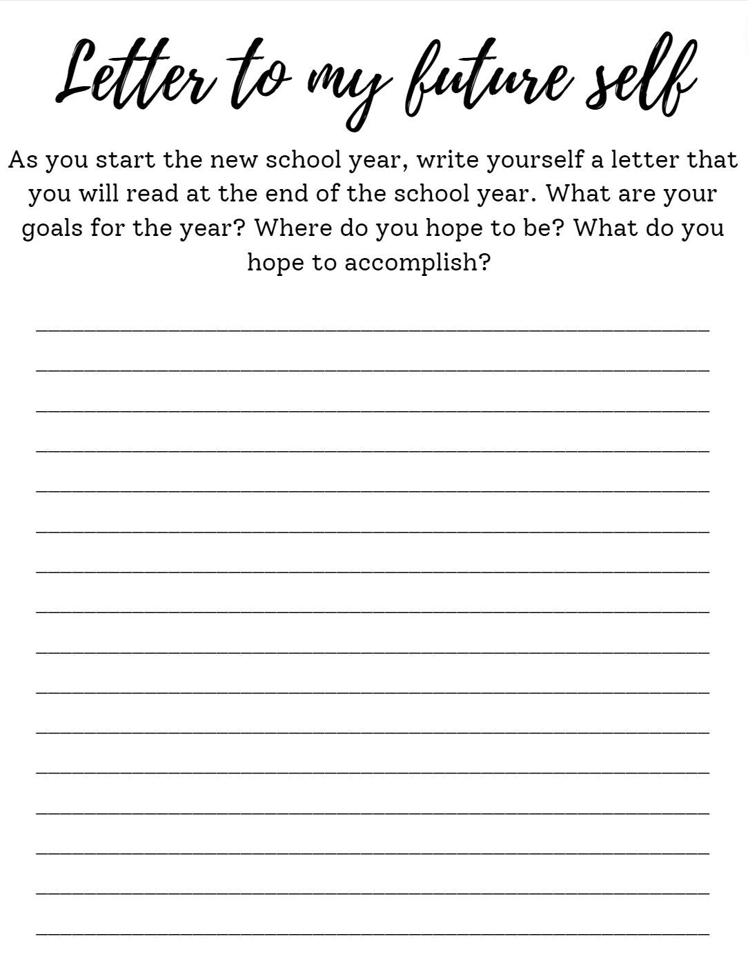 DIGITAL DOWNLOAD Letter to Your Future Self First Day of School ...